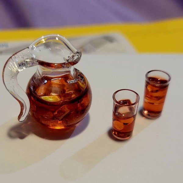 Dollhouse Miniature Iced Tea Set Miniature Iced Tea Jug Miniature ...