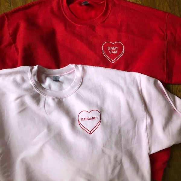 Embroidered Candy Heart Sweatshirt: Custom Valentine's Gift - Etsy