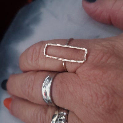 Rectangle Ring, Open Rectangle Ring, Long Modern Ring, Simple Open Ring ...