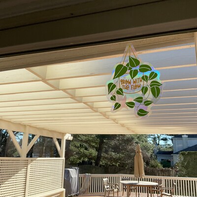 Plant Suncatcher Decal Grow With the Flow Sun Catcher Rainbow Sticker ...