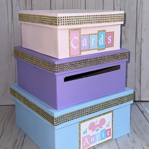 Custom Wedding Card Box, 2 Tier, Card Holder, Square, Purple, Lilies ...