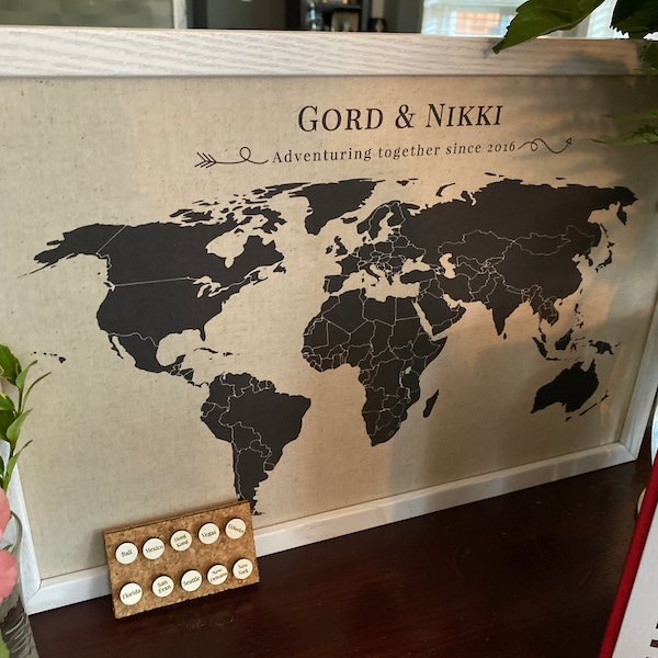 Custom Linen Map With Personalized Pins • 4th Anniversary Gifts for Men ...