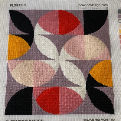 Modern Needlepoint Kit, Geometric Design, Printed Canvas, Orange and ...