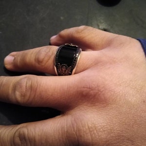 Mens Black Gemstone Cocktail Ring, Custom Signet Sterling Silver Onyx ...