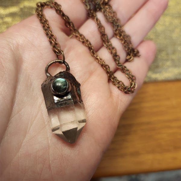 Mega Copper Quartz Crystal and Malachite Wand Magic Wand Wiccan Witch ...