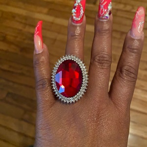 Red Rhinestone Ring Floral Ring Gold Ring Holiday Jewelry Gift - Etsy