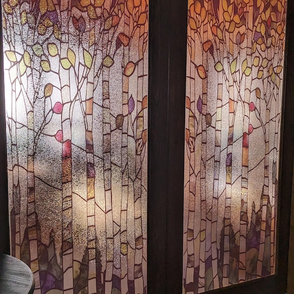 Stained Glass Forest Window Film - Artistic Tree Pattern Privacy Film ...