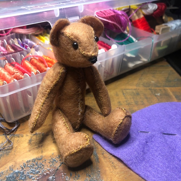 PDF Pattern - 4" Mini Jointed Felt Teddy Bear Download Sewing Pattern ...
