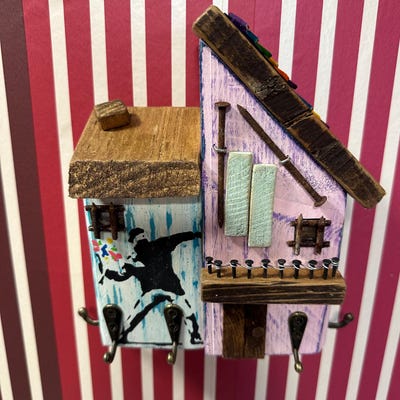 Handmade Wooden House Keyholder, Housewarming Gift, Colourful Wall ...