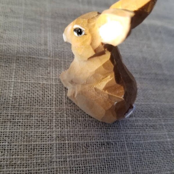 Brown Rabbit Bunny Miniature Wood Figurine Garden Statue Small Animal ...