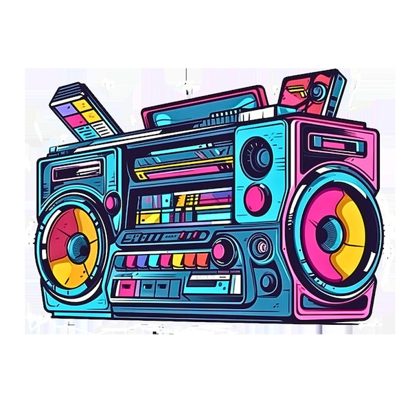 Retro Boombox Clipart: 80s Colorful Graphics (digital Download) - Etsy