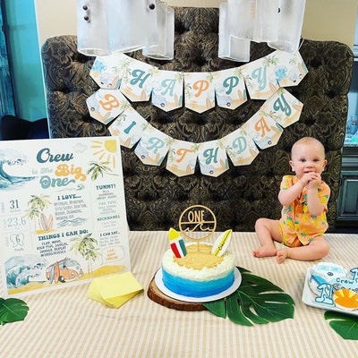 Surfing Birthday Milestone Poster-the BIG ONE Birthday-self Edit W ...