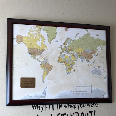 Personalized Framed World Travel Map With Pins Push Pin Travel Map ...