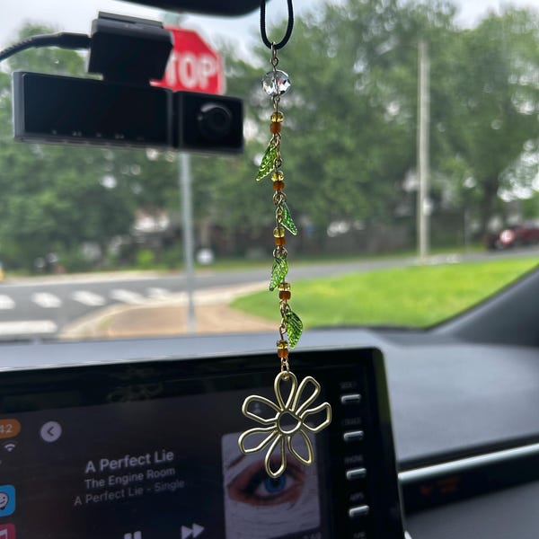 Boho Gold Flower and Leafy Vine Car Charm - Rear View Mirror Accessory ...