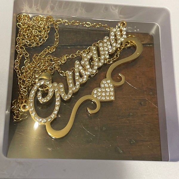 Script Diamond Name Necklace: Dainty Bling Nameplate, Personalized ...