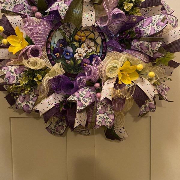 Pansy Floral Wreath Sign, Metal Wreath Sign, Signs for Wreaths, Round ...