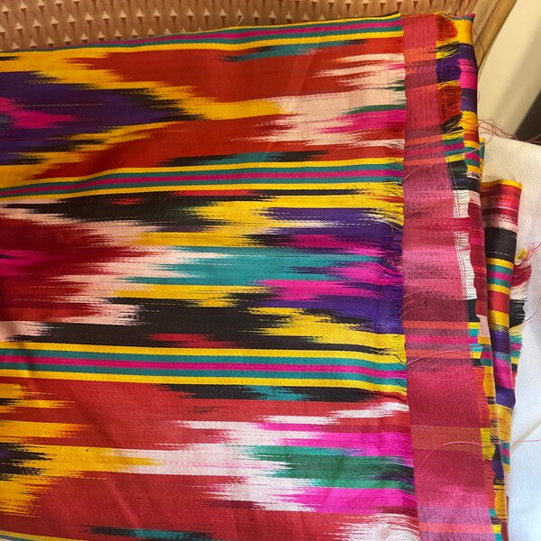 Vintage Ikat Silk Fabric for Tube Skirt "longyi" - Deep Red, Gold ...