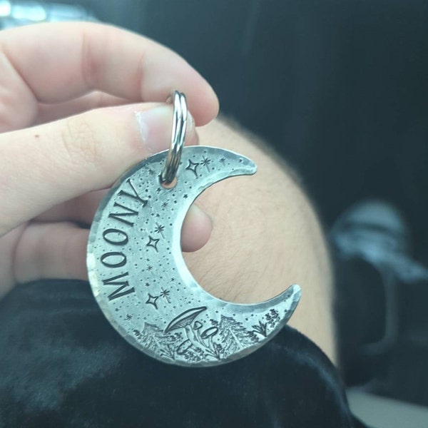 Moon Dog Tag, Stars, Dog Collar Tag, Hand Stamped, Personalized Pet ID ...