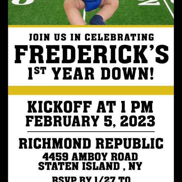 First Down! First (or Any Age and Any Colors!) Birthday Invitation ...