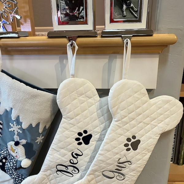 Personalized Dog Bone Christmas Stocking in Quilted White, Dog Bone ...