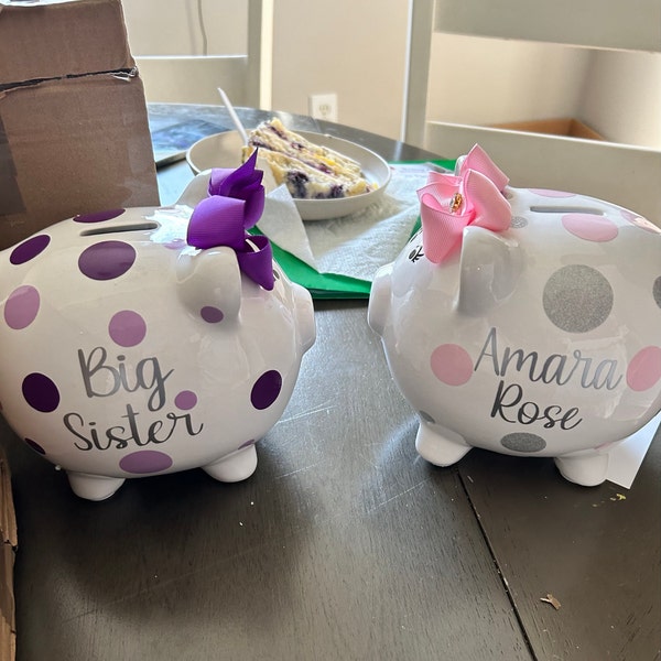 Large Personalized Piggy Bank, Light Pink Polka Dot Bank, Piggy Bank ...