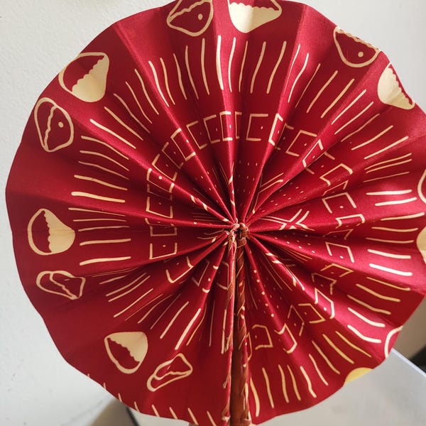 African Fabric Hand Fan With Leather Handle, Decorative Fan Made With ...