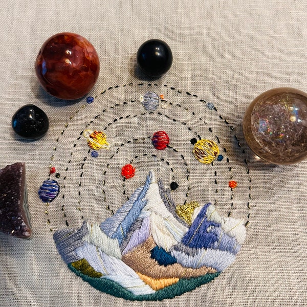 Mountain Solar System Embroidery Pattern PDF Guide Space Planets ...