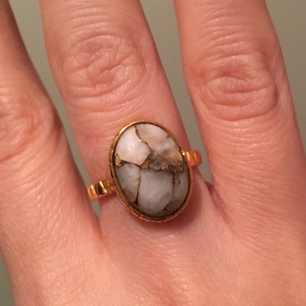 White Calcite Ring - Pure Silver - Copper Calcite Oval - Handcrafted ...