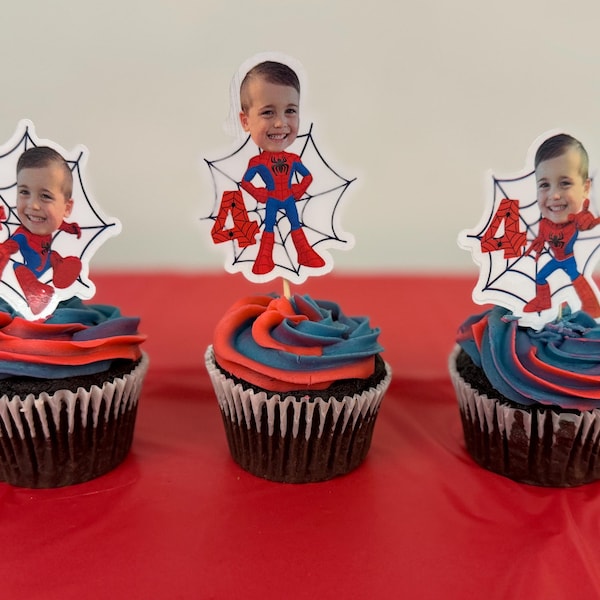 Spidey Face Cupcake Toppers, Personalized Spidey and Friends Cupcake ...