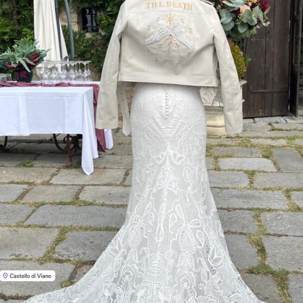 Bride Vegan Leather Jacket Bridal Cover up Custom Bride Jacket Zodiac ...