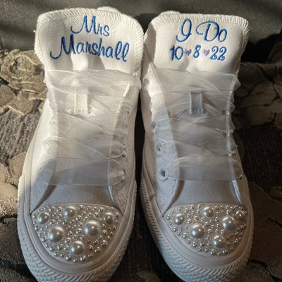 I DO Embroidered Bride Wedding Shoes,pearls, Ribbon Laces, Bling ...