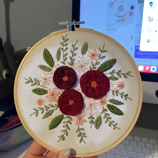 Yellow Rose Embroidery Pattern, Flower Embroidery Pattern, Beginner ...