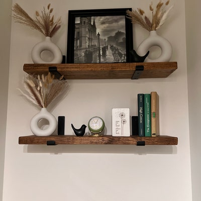 Long Rustic Floating Shelf, Farmhouse Rustic Shelve, Wood and Pipe ...