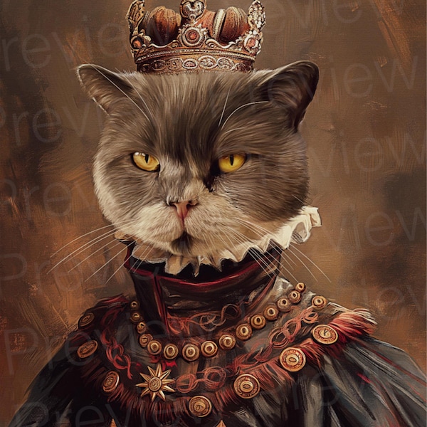 Regal Cat Painting, Royal Cat Portrait Customized, Renaissance Pet Art ...