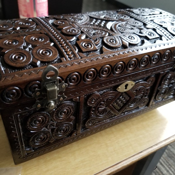 Large Wooden Box, Carved Wood Coffer, Wood Jewelry Box, Jewelry Case ...