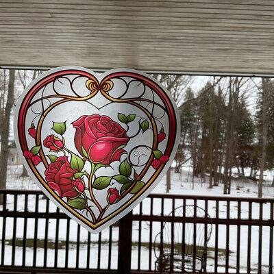 Roses in Heart Shape Sticker, Rose Stained Glass Window Vehicle Sticker ...