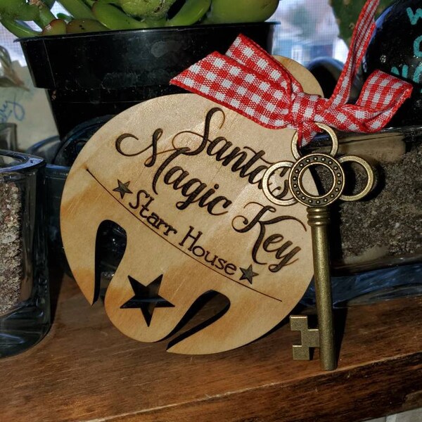 Santa's Magic Key, Personalized, Custom Engraved, Wood Sleigh Bell ...