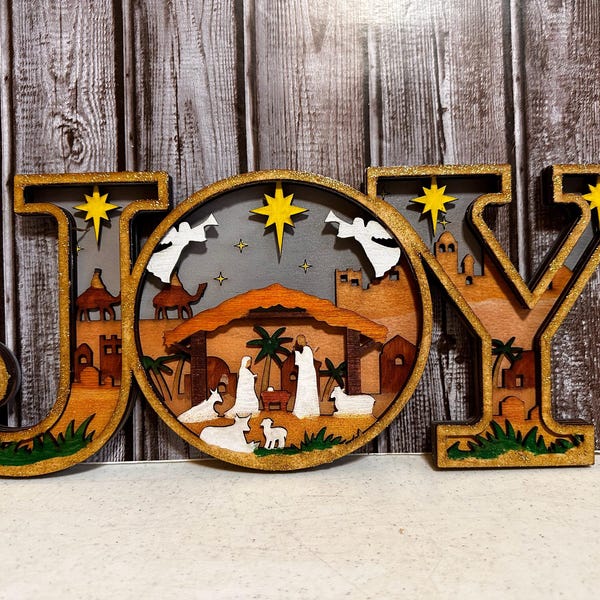 Multilayer Joy Scene Art Svg, Nativity Scene Svg, Christmas Scene Svg ...