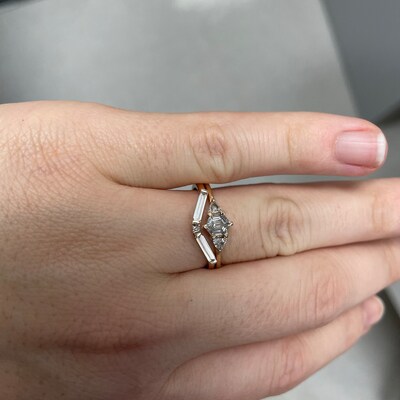 Pear Diamond Ring/ Chevron Shaped Diamond Ring/ Claw Prongs Diamond ...