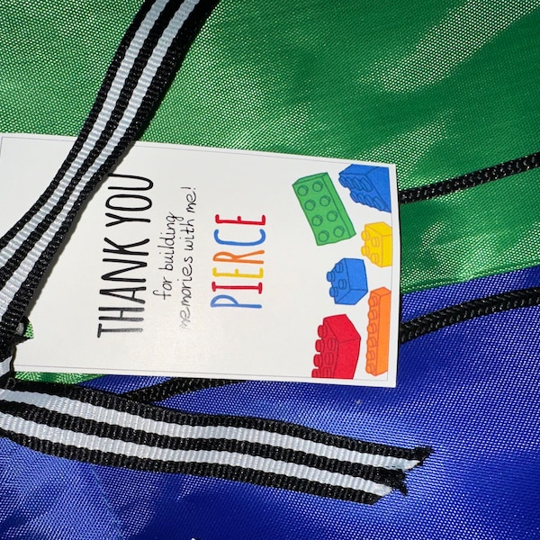 Colourful Bricks Thank You Labels for Birthday Decor, Custom Name Thank ...