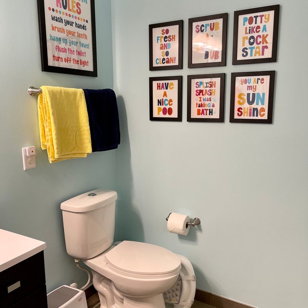 Colorful Kids Bathroom Printable Signs, Set of 9, Rainbow Colors ...