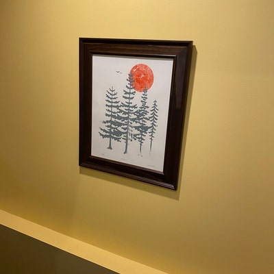 Evergreen Trees Screenprint Art Print Silkscreen Red Sun Northwest ...