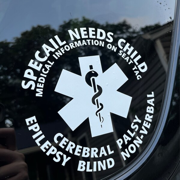 YOU CHOOSE TEXT Special Needs/ Medical Alert Car Window Decal ...
