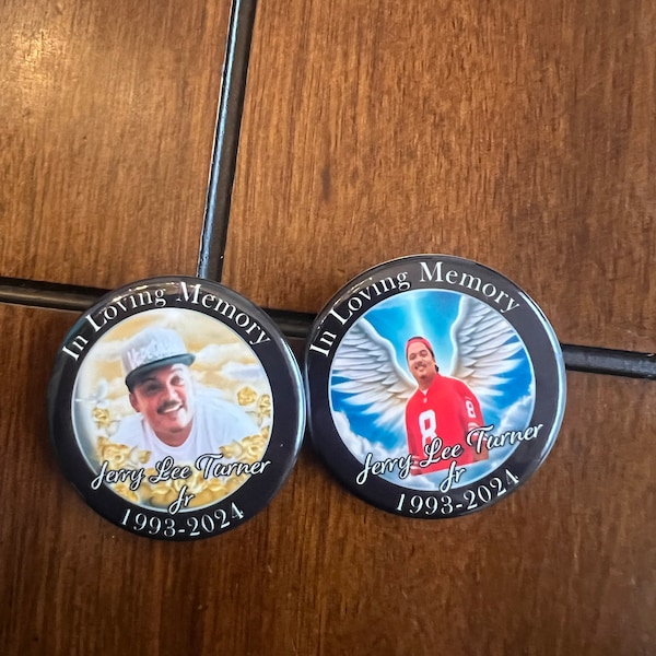 Personalized Memorial Funeral Button Pins - Forever in Our Hearts ...