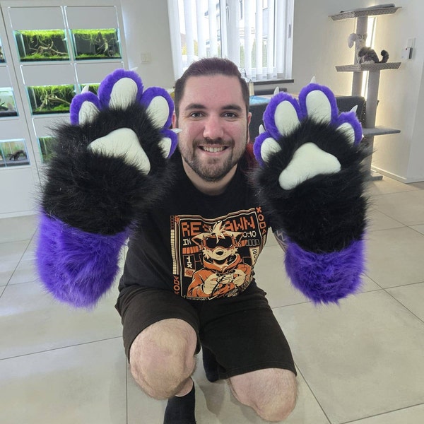 Furry Paws With Star Pattern and Colorful Style Fluffy Fursuit Partial ...