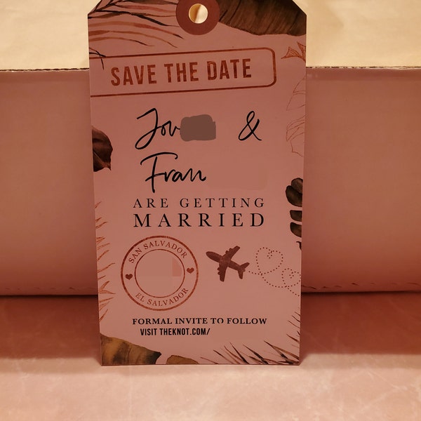 Luggage Tag Shaped Save the Date Destination Wedding Tropical Greenery ...