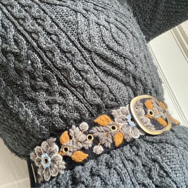 Brick Orange Belt With Beige Flowers, Peruvian Embroidery Belt ...