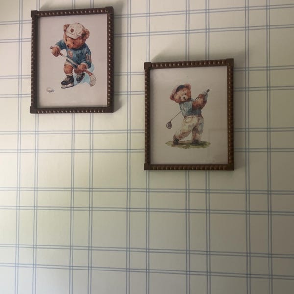 Vintage Golf Teddy Bear Wall Art, Watercolor Illustration of Bear in ...