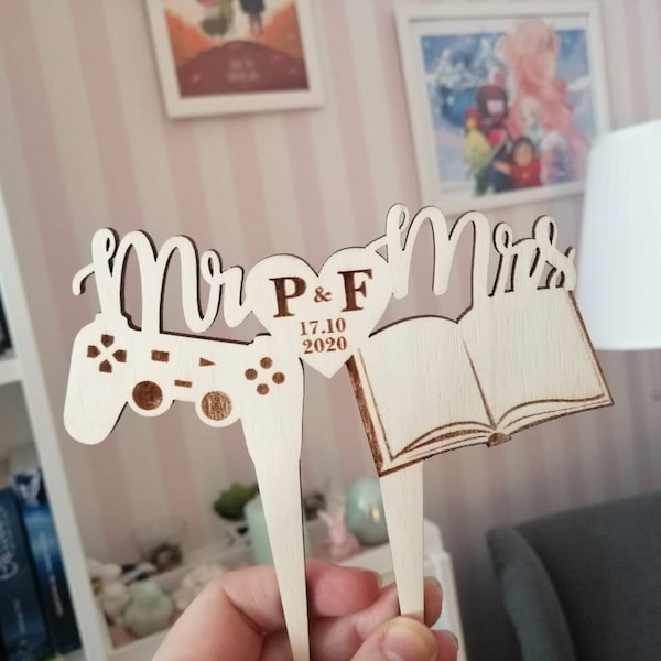 Game Controller Book Worm Wedding Topper,book Nerd Cake Topper,gamer ...