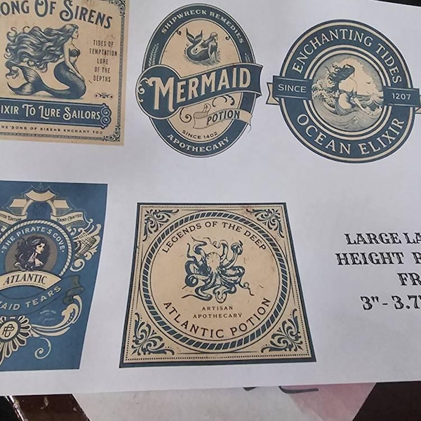 Vintage Mermaid Labels, Mermaid Printable Labels,mermaid Apothecary Jar ...